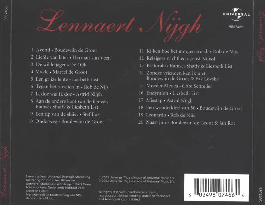 Lennaert Nijgh Het Mooiste Van : Back | CD Covers | Cover Century ...